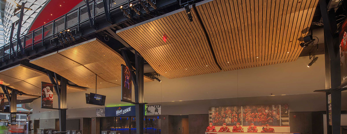 For the concourse, Hunter Douglas custom engineered a metal ceiling ...